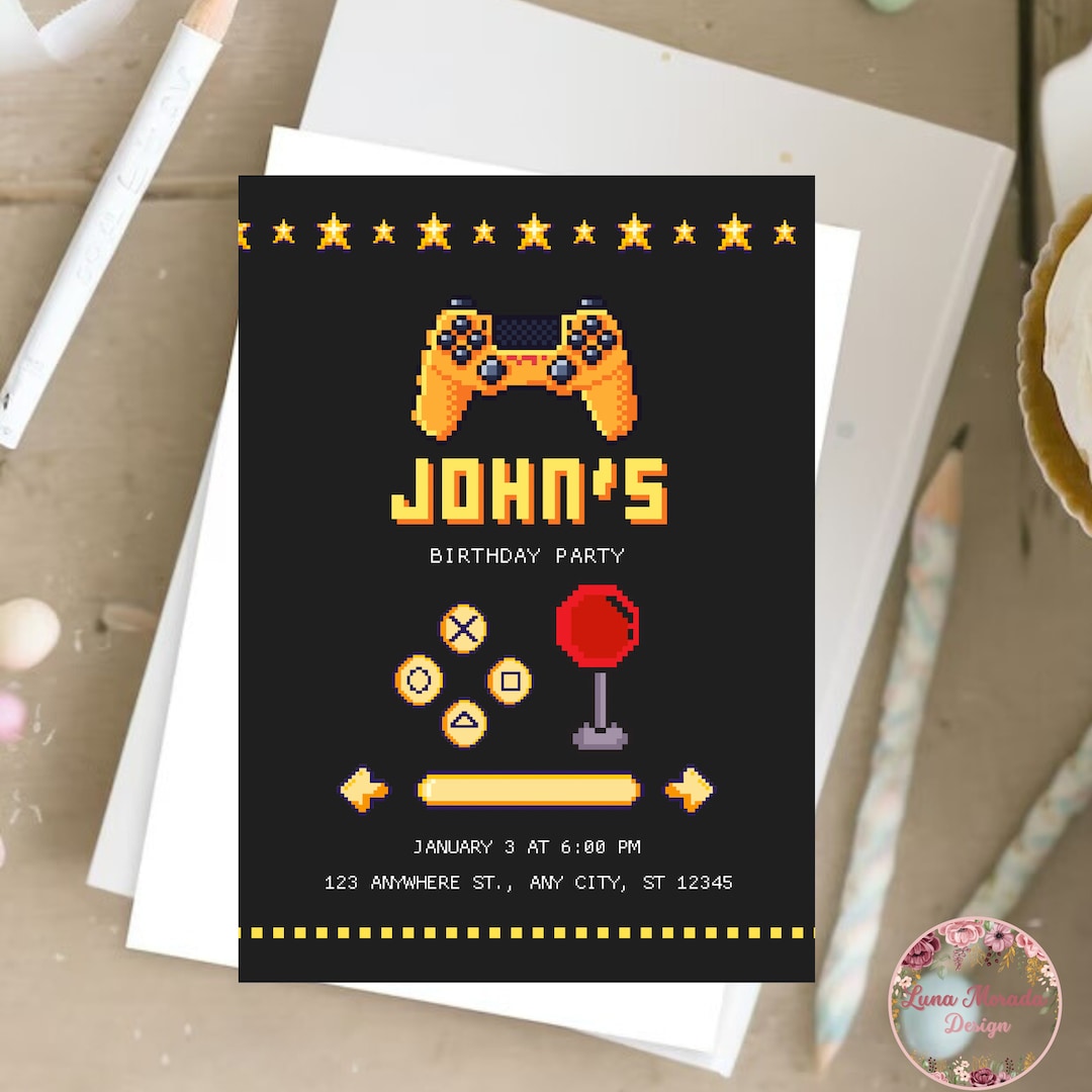 Editable Gamer Birthday Party Invitation Digital Printable Remote ...