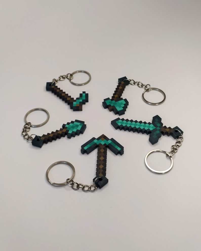 Diamond Tool Keychains Minecraft Sword Pickaxe Axe - Etsy