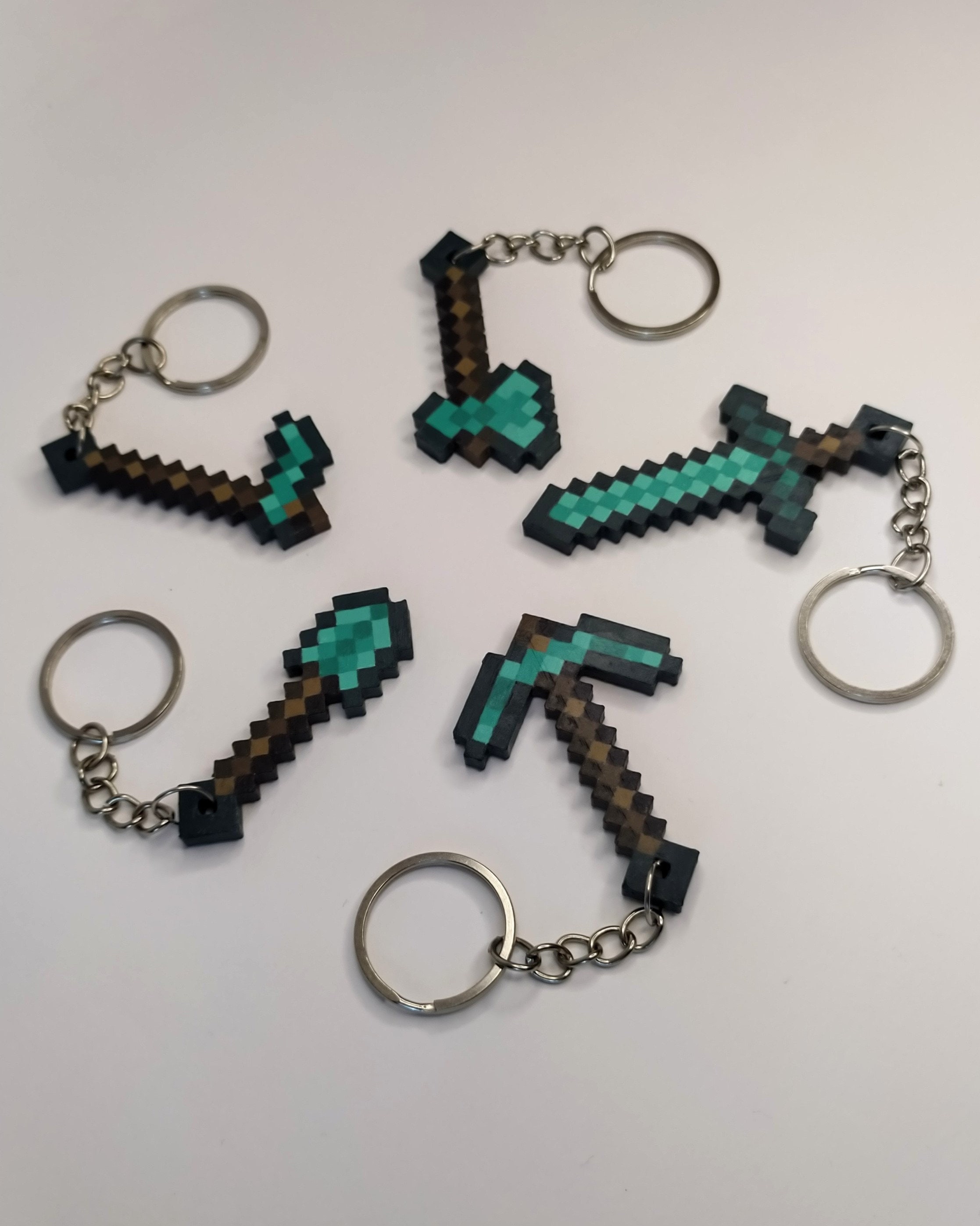 Diamond Tool Keychains Minecraft Sword Pickaxe Axe - Etsy