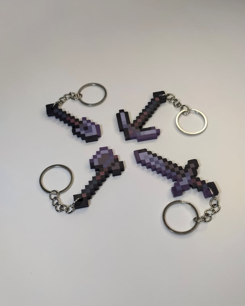 Netherite Tools Keychains Minecraft Sword Pickaxe Axe - Etsy