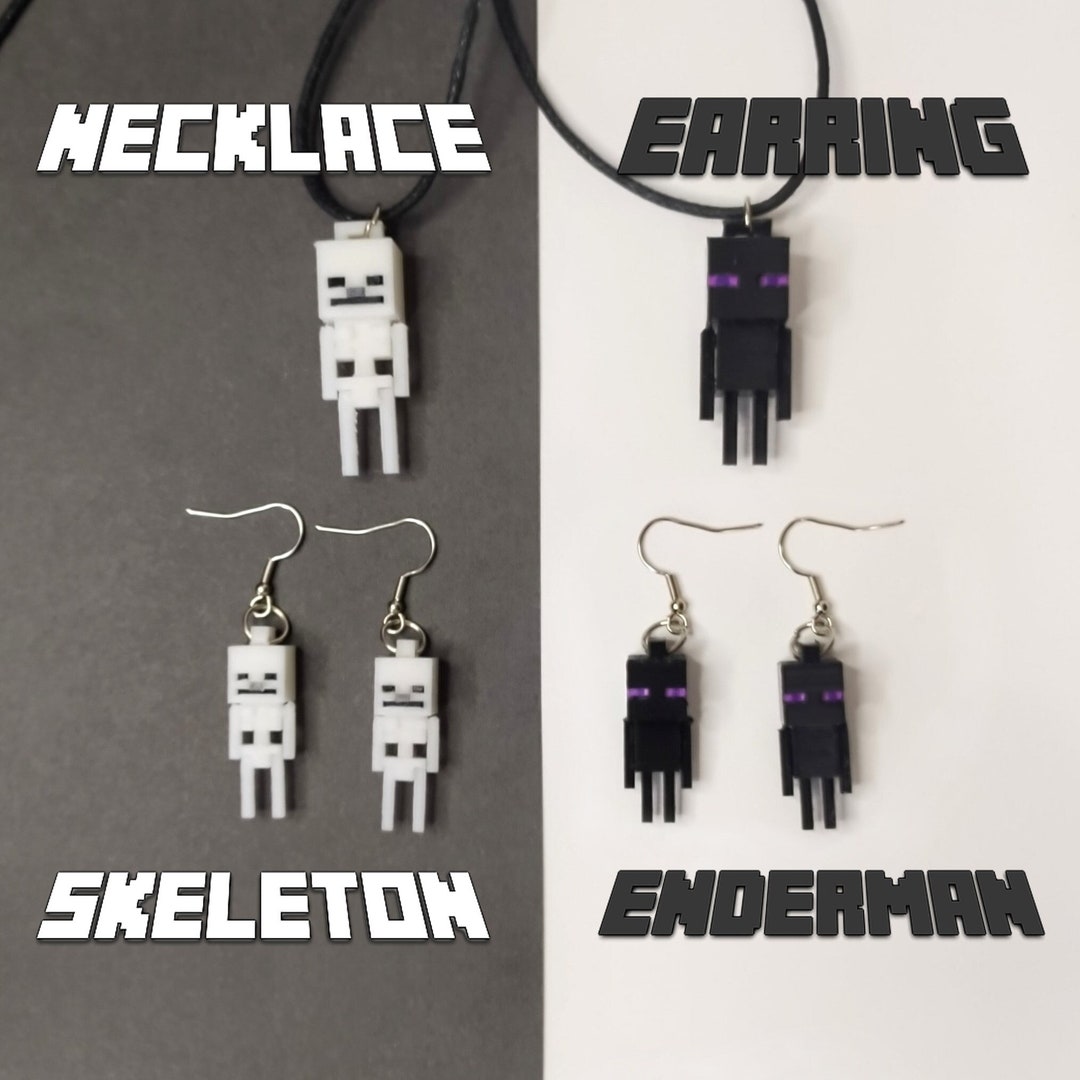 Earring, Necklace Enderman and Skeleton Minecraft | Pixel Game Earring ...