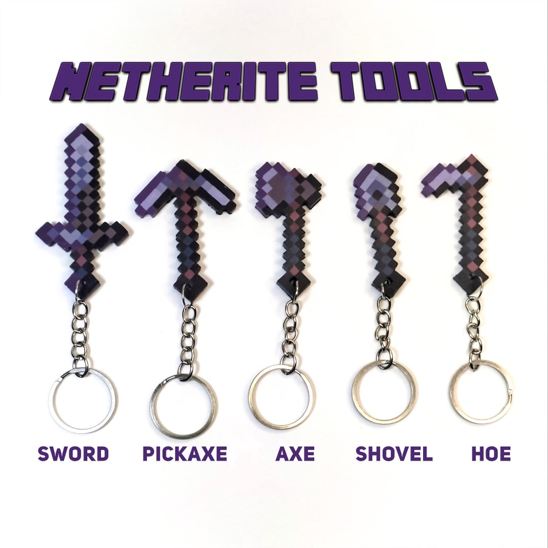 Netherite Tools Keychains Minecraft Sword, Pickaxe, Axe, Shovel, Hoe ...