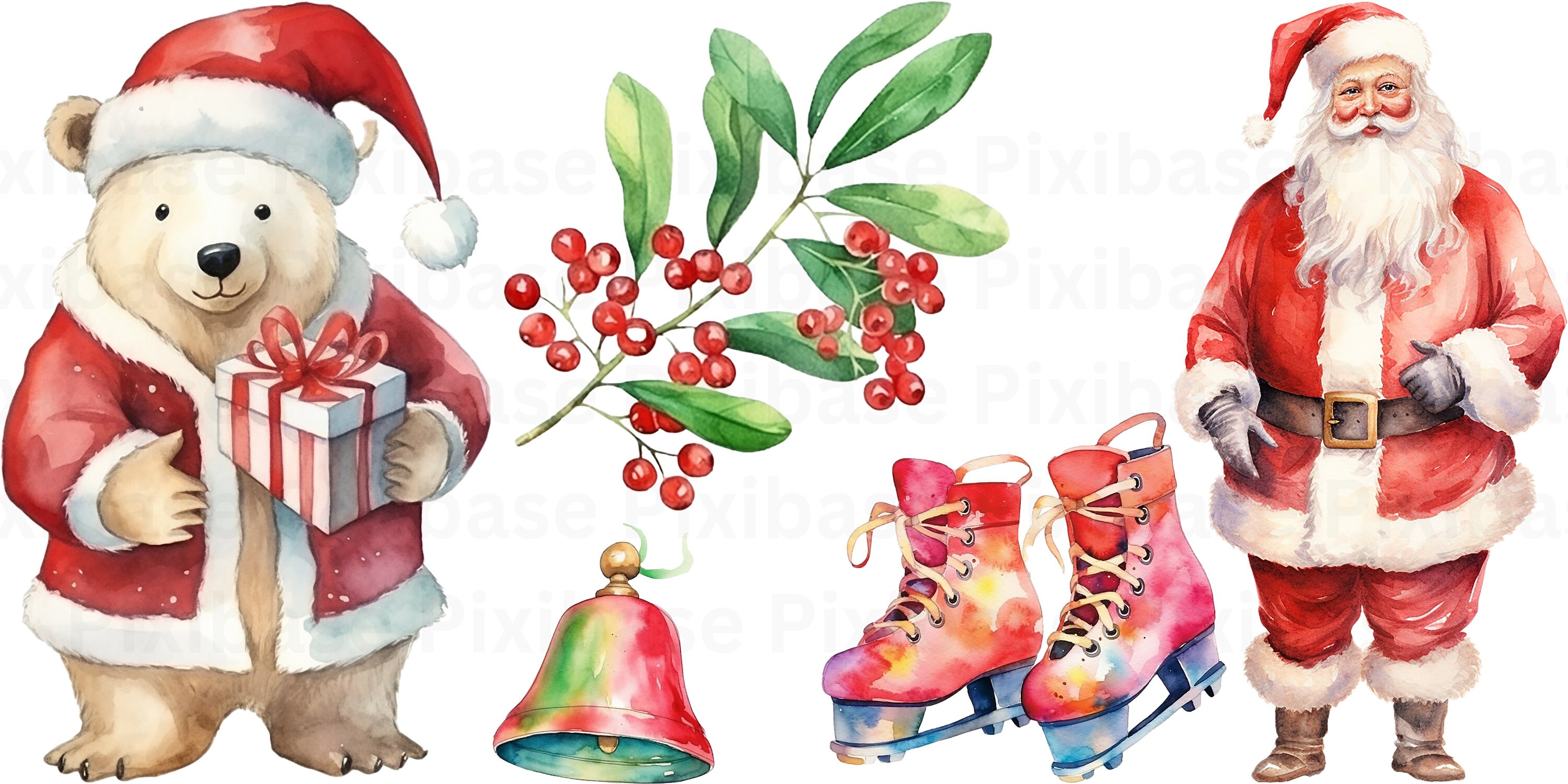 Watercolor Christmas Clipart Digital Download for Scrapbooking Crafts ...