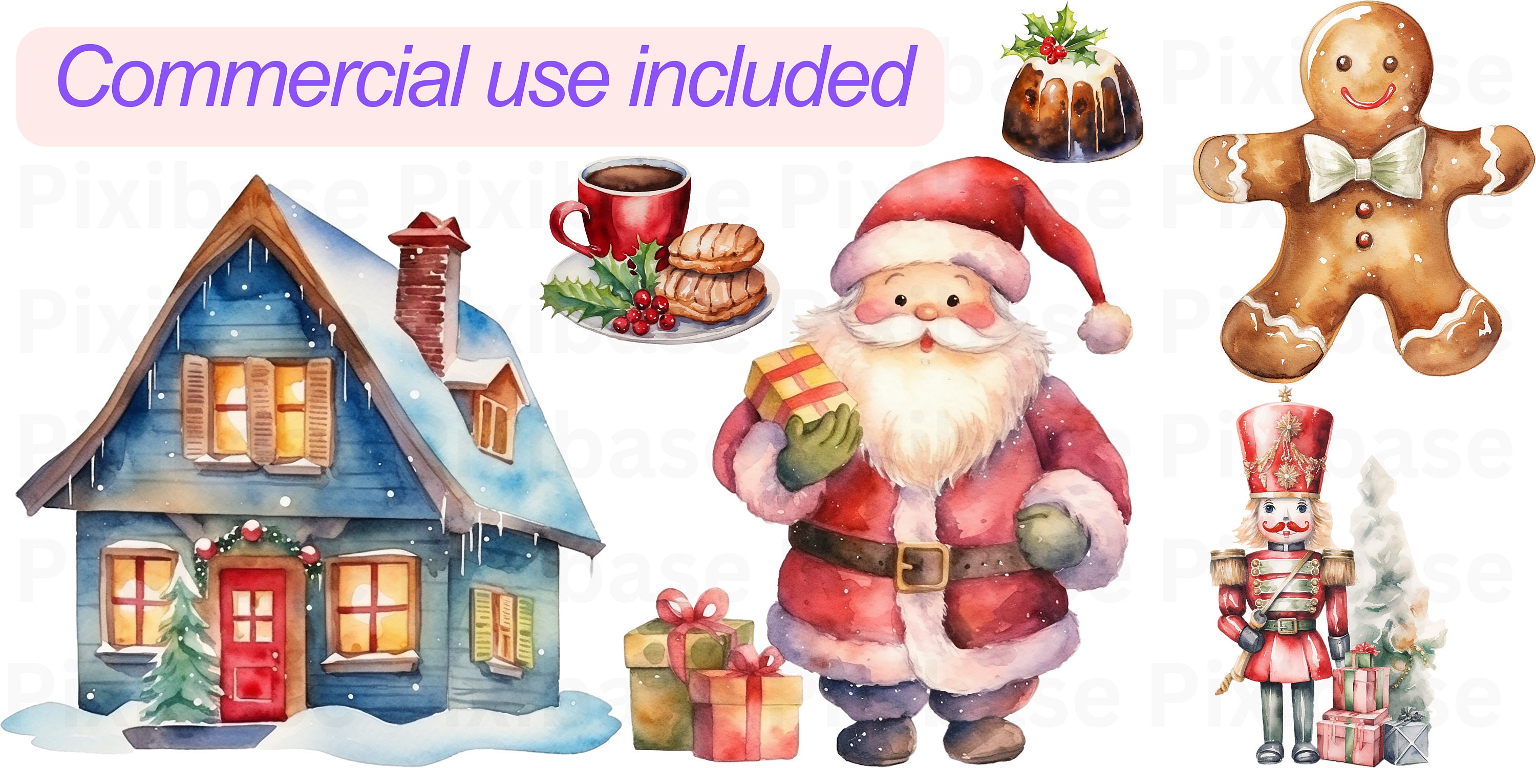 Watercolor Christmas Clipart Digital Download for Scrapbooking Crafts ...
