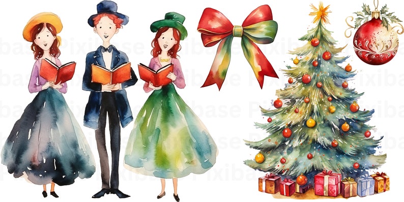 Watercolor Christmas Clipart Digital Download for Scrapbooking Crafts ...