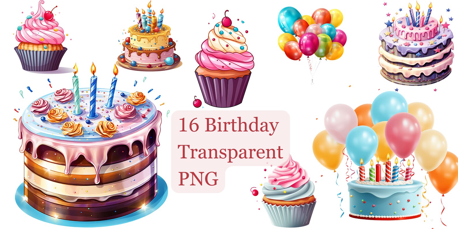 Birthday Party Cartoon Clip Art Bundle 16 Transparent PNG Images of ...