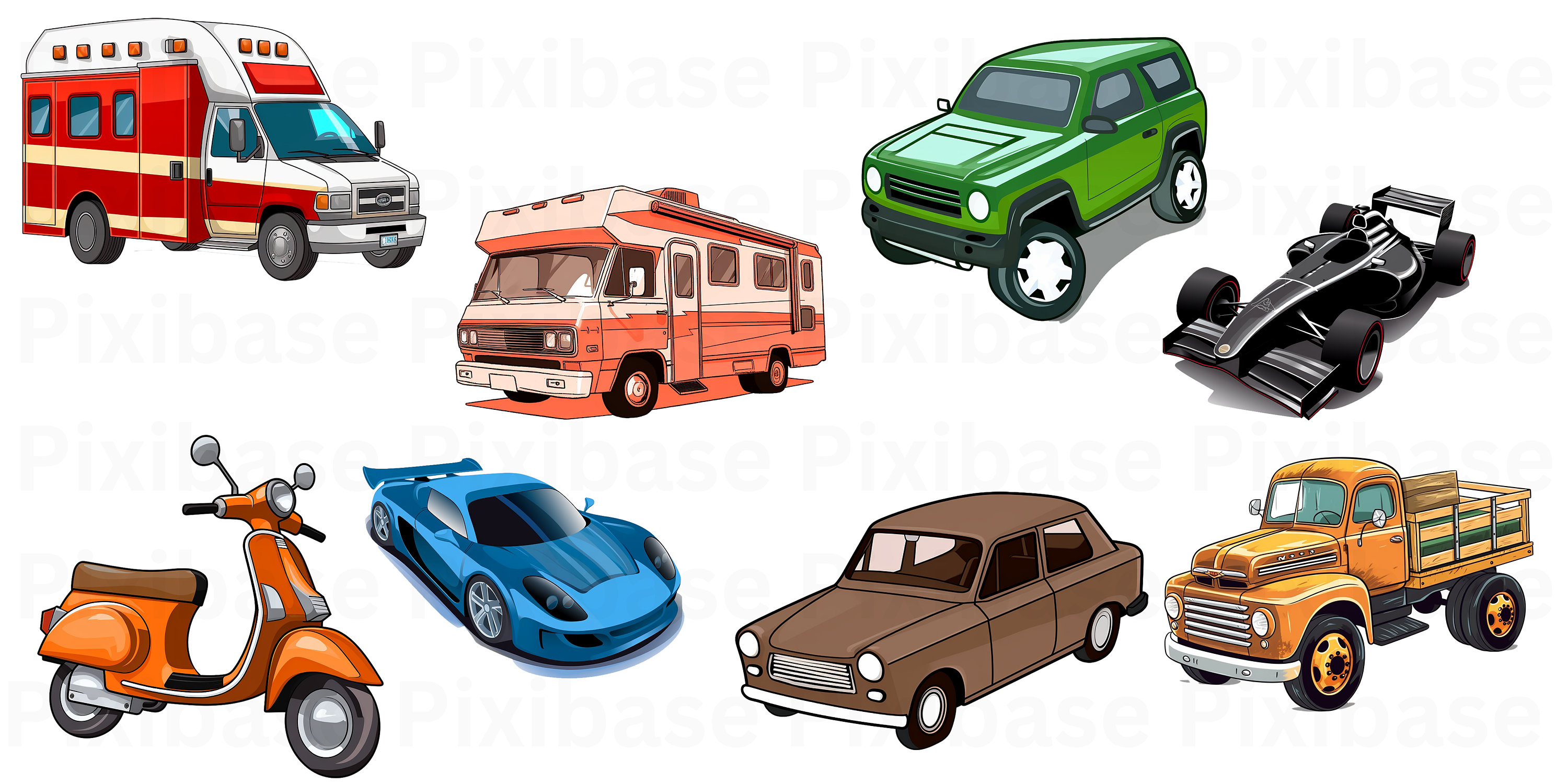 Cartoon Vehicle Digital Clipart Bundle Cars, Buses, Trucks & More 70 ...