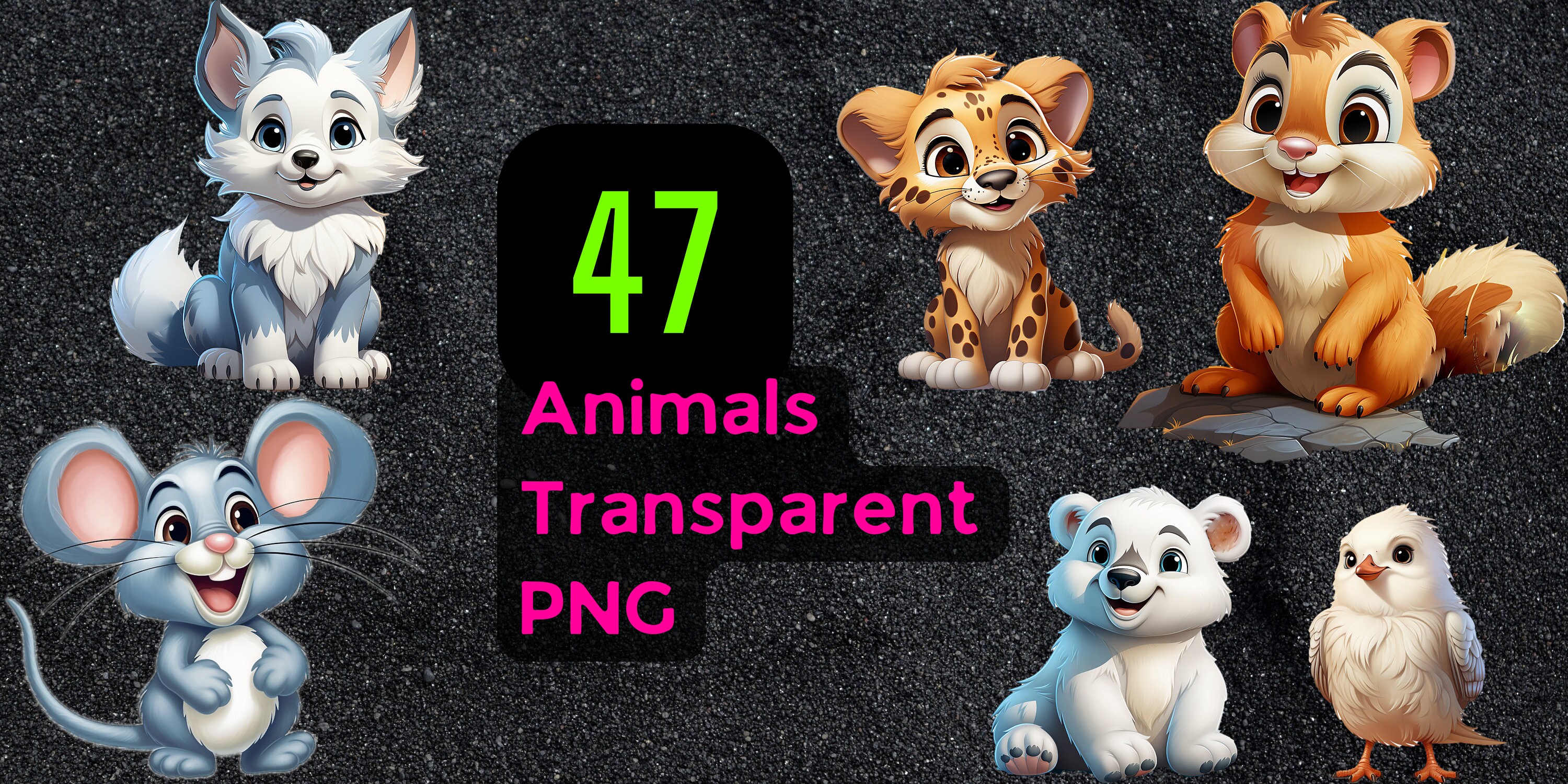 Cartoon Animal Clipart Bundle 47 Pngs, 400 PPI Polar, Safari, and Farm ...