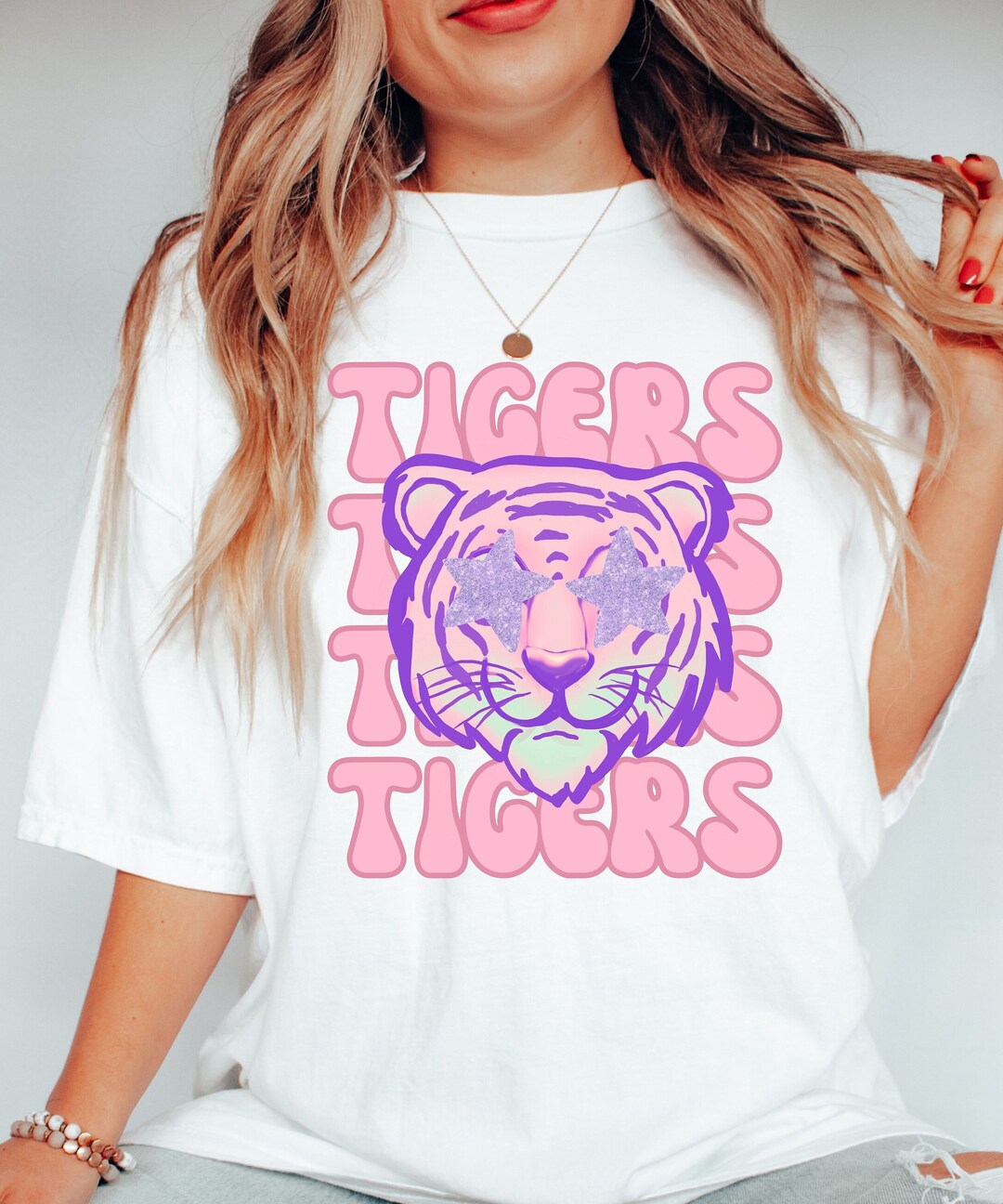 Tiger Mascot Shirt Tiger Neon Star Tee Tiger Neon Tee Tiger - Etsy