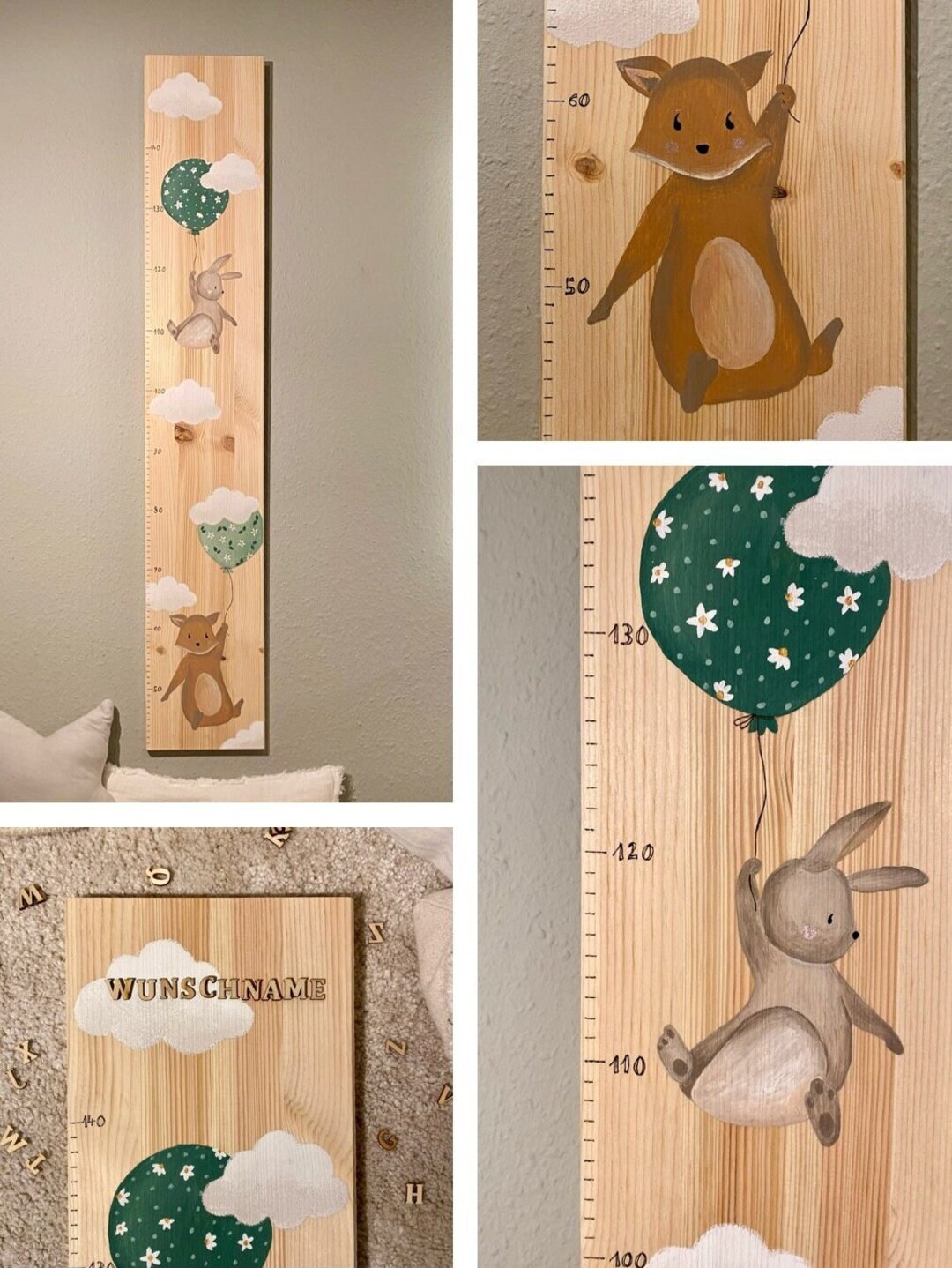 Personalized, Hand-painted Measuring Stick fox & Rabbit - Etsy