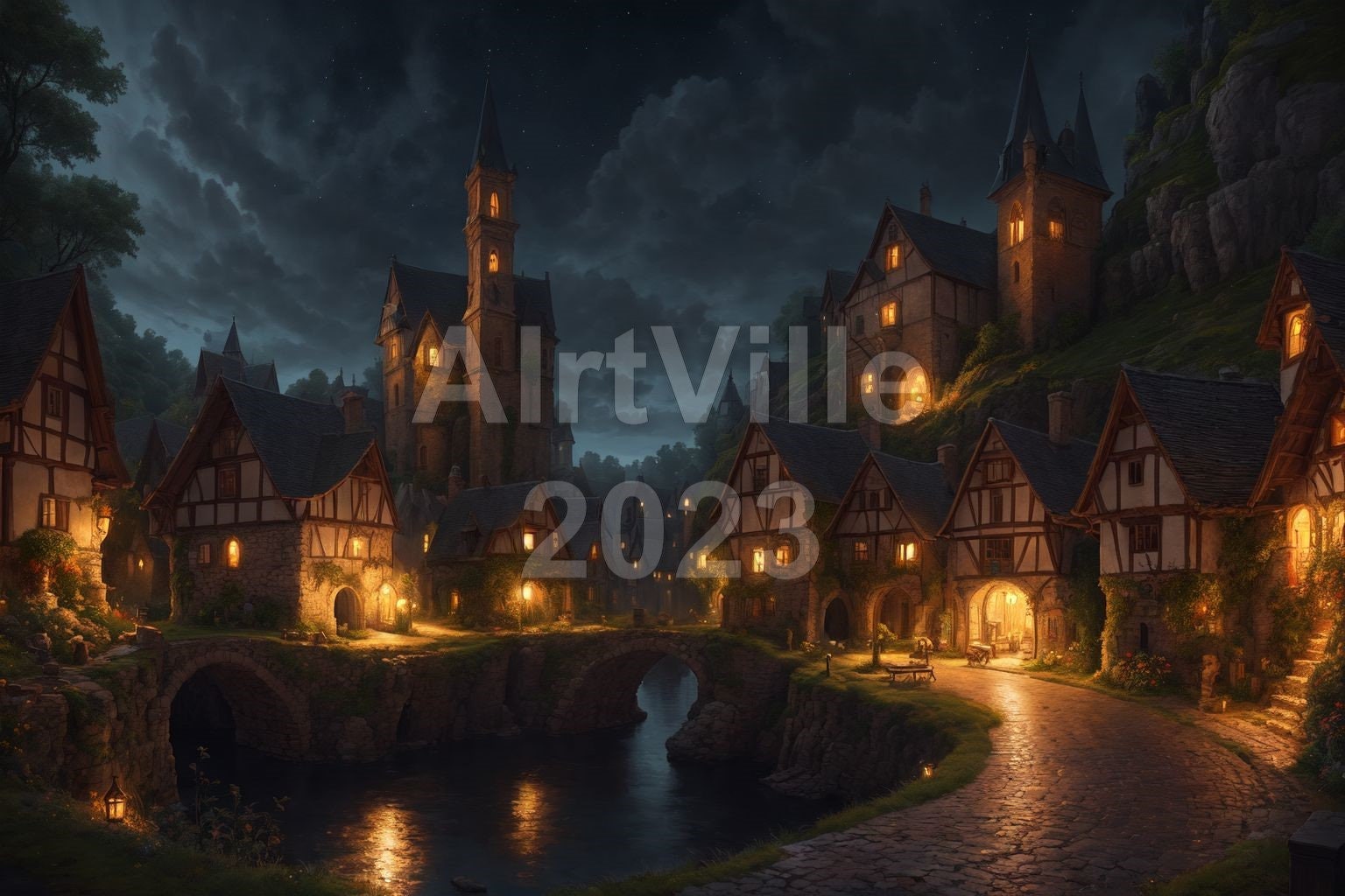 Fantasy Village at Night Dnd Landscapes Digital Art Bundle - Etsy