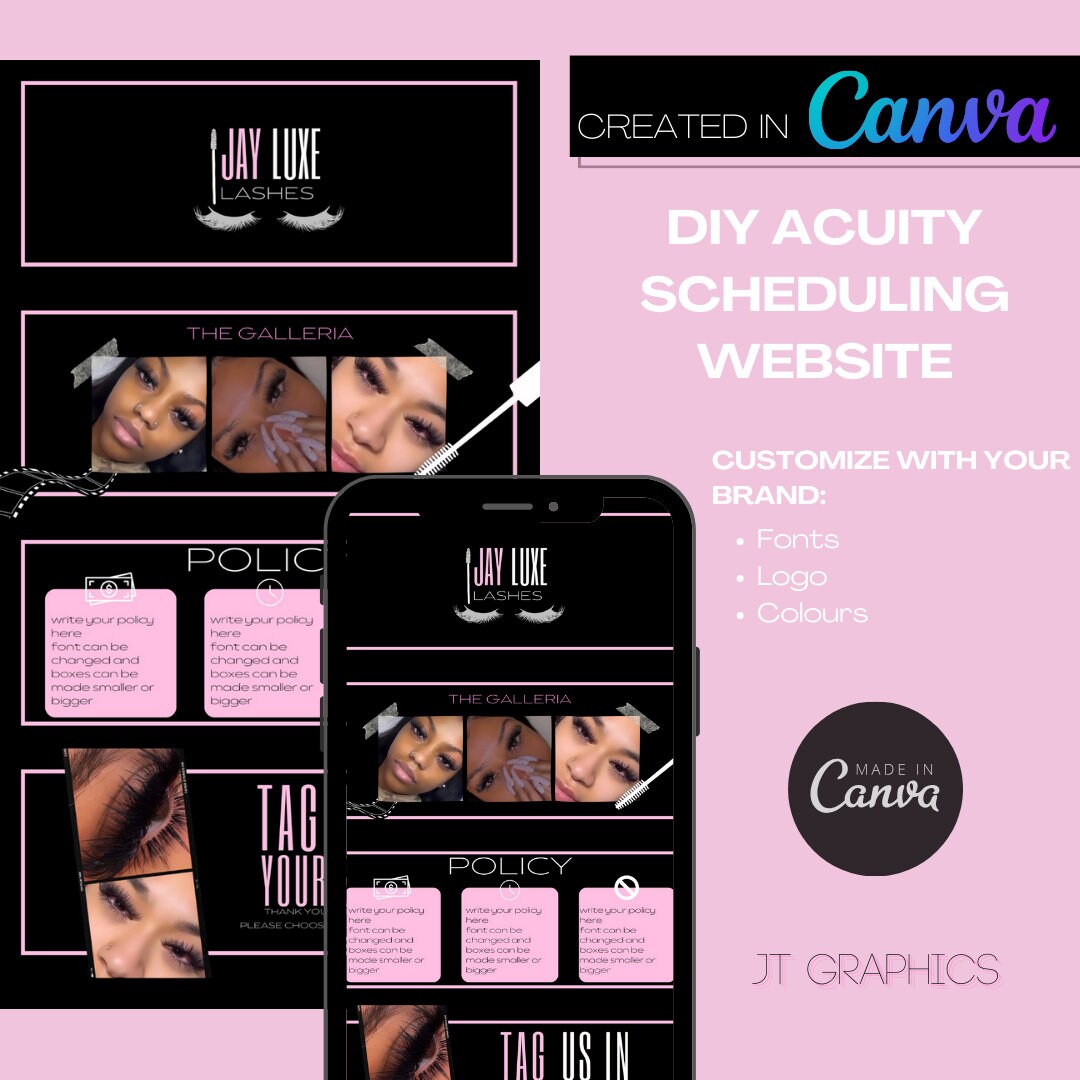 Black & Pink Acuity Scheduling Template, Acuity Site Design, Acuity Site Template, Acuity ...