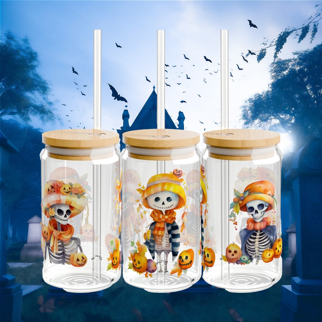 Skeleton Sipper Glass Wrap Watercolor Stylish Hat-wearing Skels 300 DPI ...