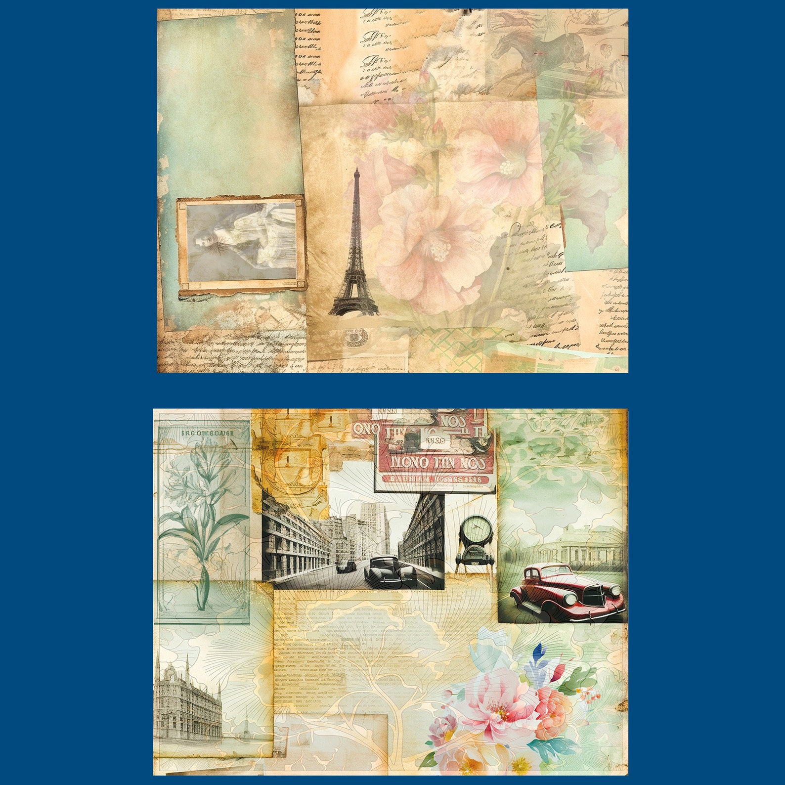 5 Shabby Chic Collage Pages Scrapbook Journal Letter-size Paris ...