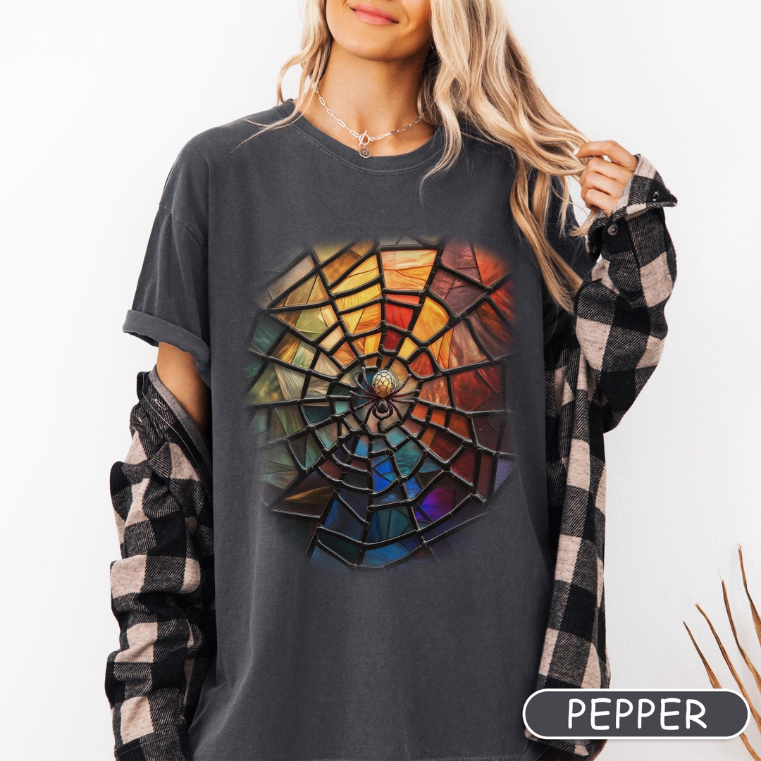 Stained Glass Spider Web With a Spider in the Center, Comfort Colors T ...