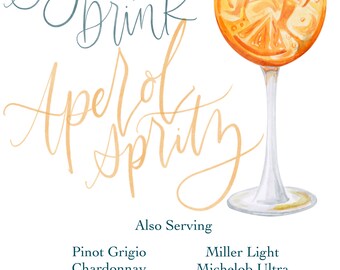 Aperol Spritzer Watercolor Cocktail Menu TEMPLATE, Signature Drink Menu ...