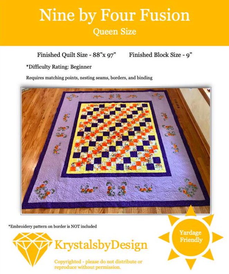 Easy Queen Size PDF Quilt Pattern, Nine by Four Fusion, Yardage ...