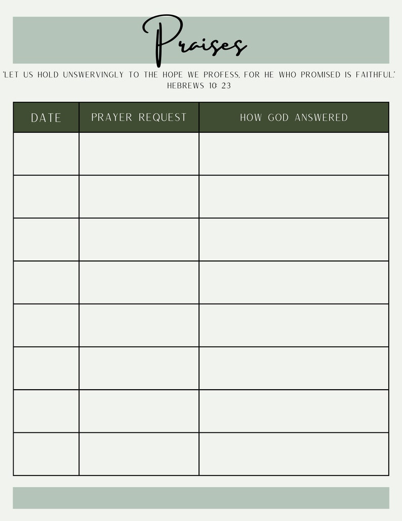 Printable Prayer Journal Pages, Instant Download, Minimalist, Green ...