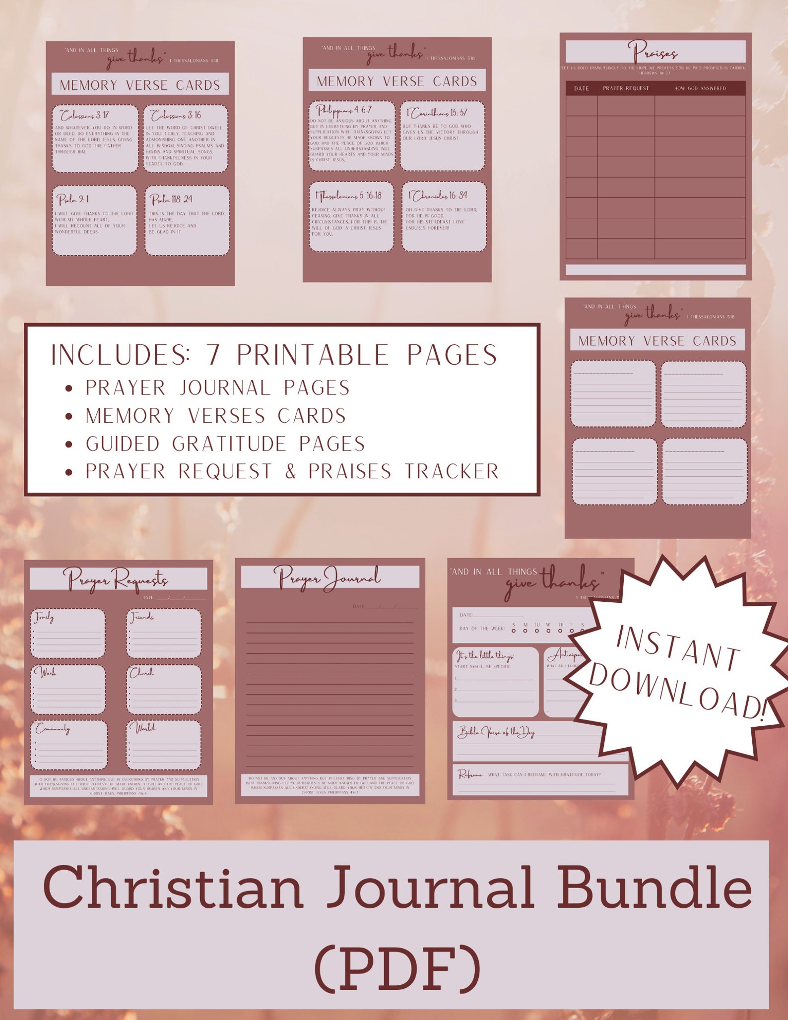 Prayer Journal Bundle: Printable Prayer Request, Praise, Bible Verse ...