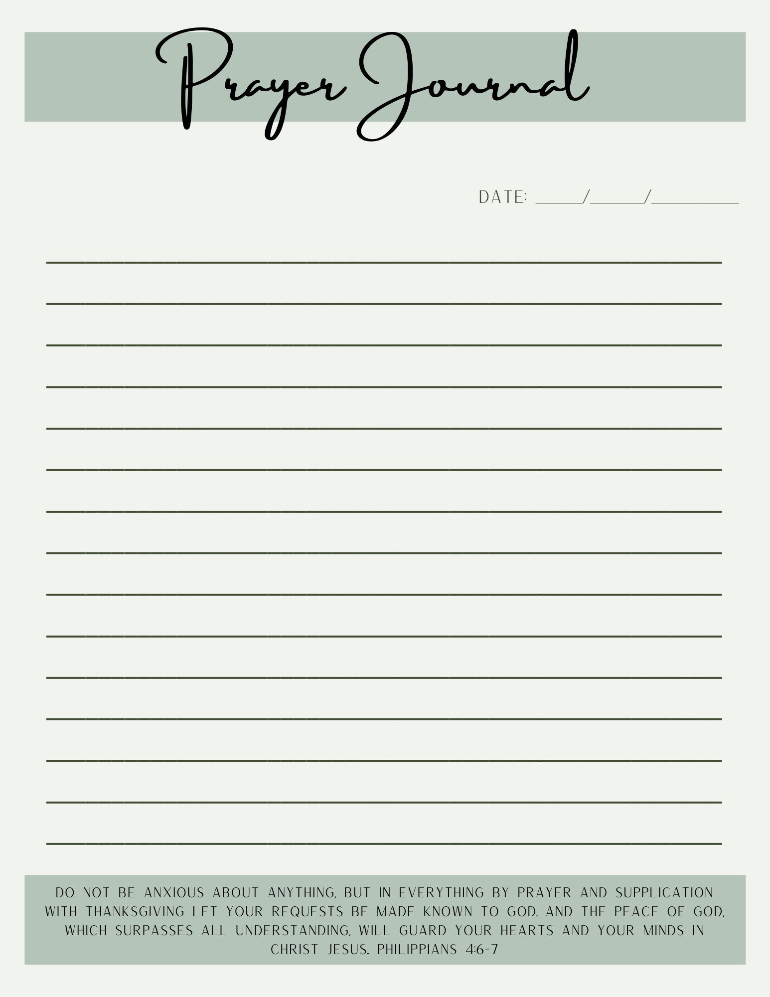 Printable Prayer Journal Pages, Instant Download, Minimalist, Green ...