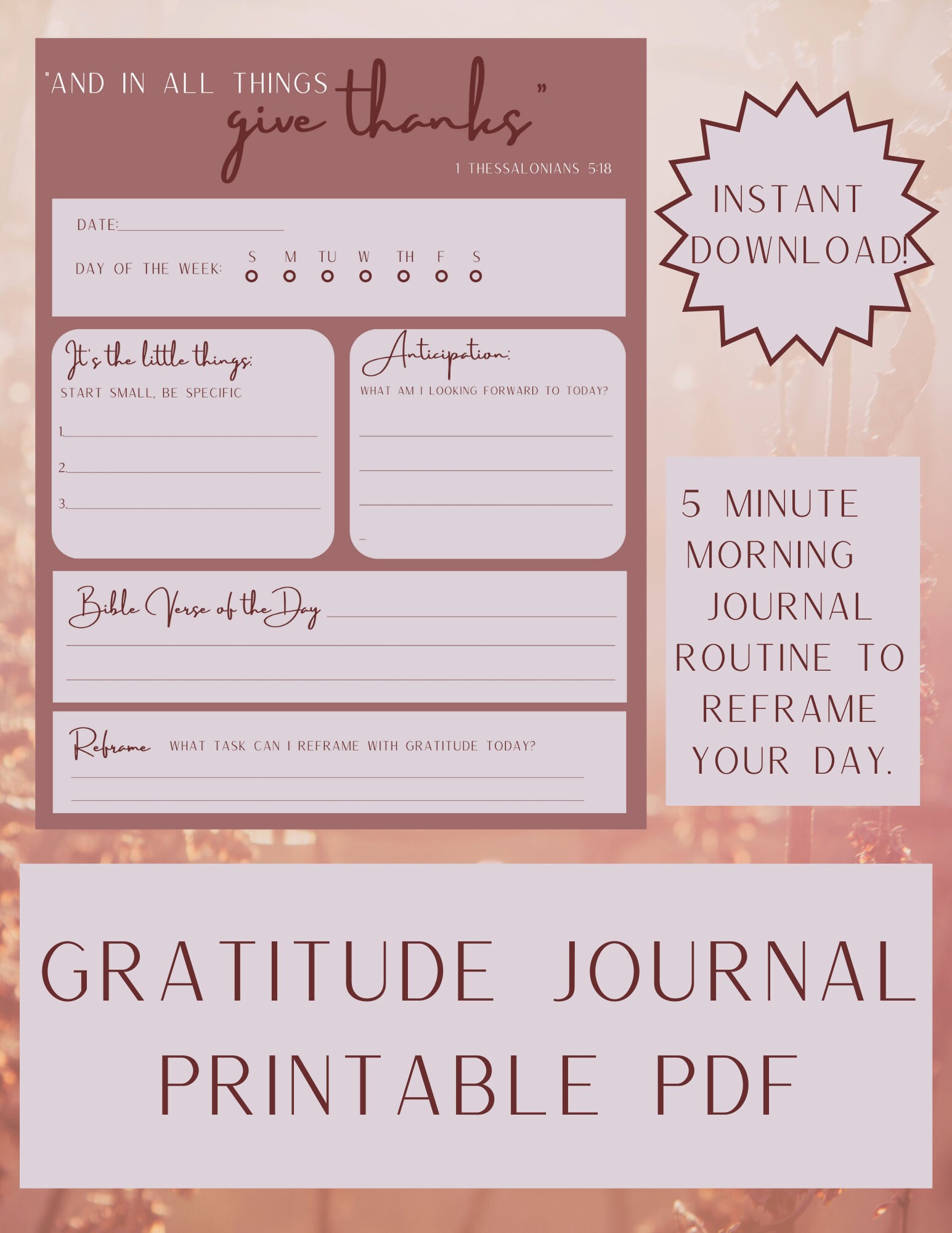 Morning Christian Gratitude Journal Printable PDF. Minimalist, Pretty ...