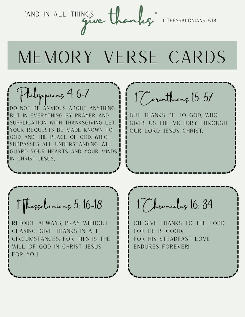 Gratitude Bible Verse Cards-printable PDF Minimalist, Green, Simple ...