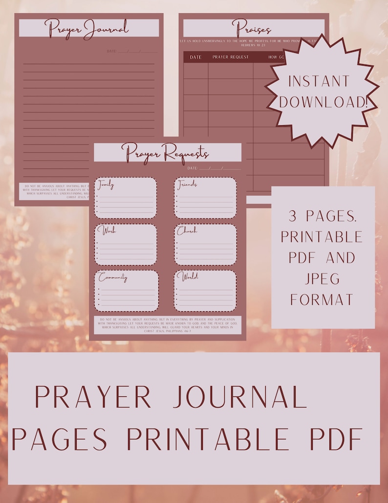 Printable Prayer Journal Pages, Instant Download, Blush Pink Theme - Etsy