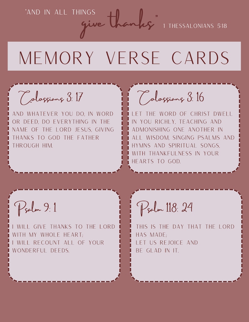 Gratitude Bible Verse Cards-printable PDF Minimalist, Pretty in Pink ...
