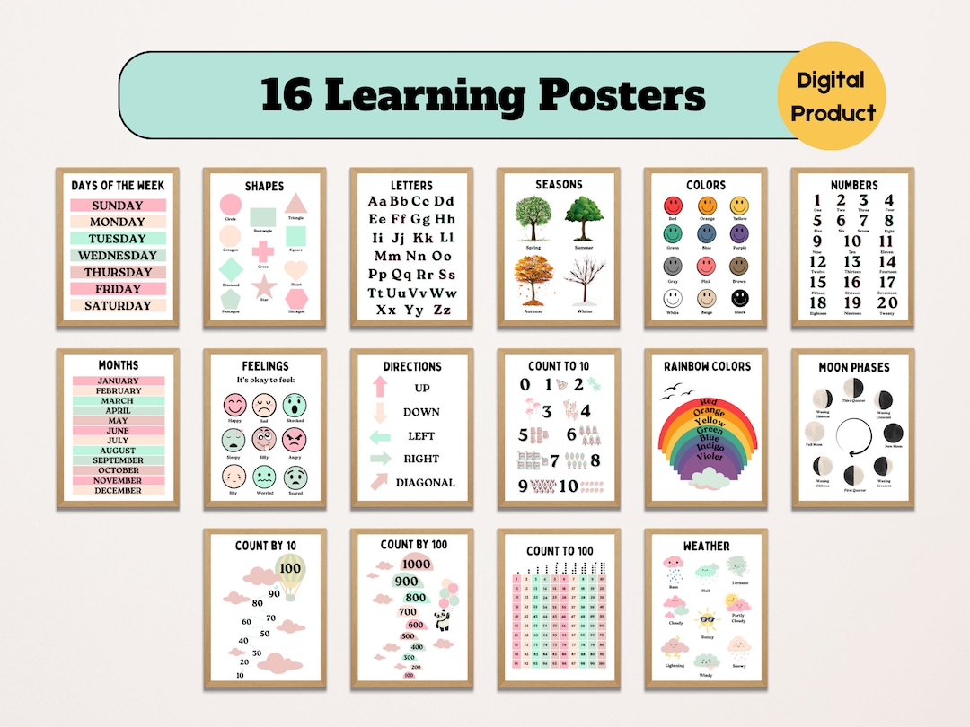 16 Educational Posters Nursery Bookshelf Toddler Busy Board - Etsy