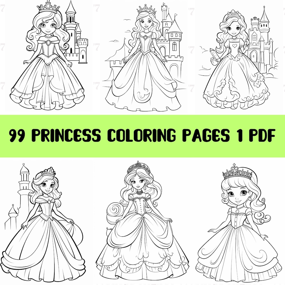 Princess Coloring Sheets PDF, 99 Coloring Pages, Kids Creative Activity ...