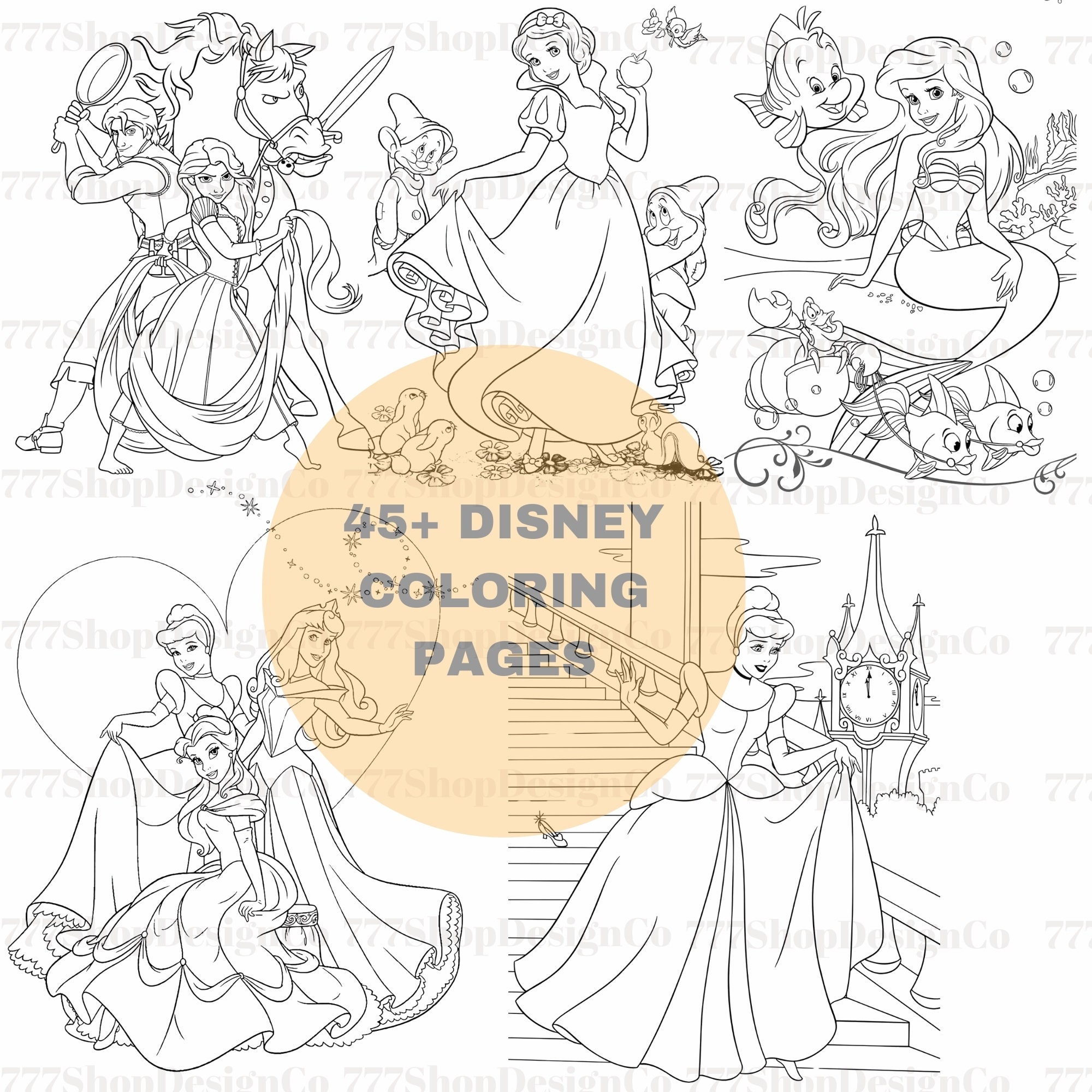 Princess Coloring Sheets PDF, 45 Coloring Pages, Kids Creative Activity ...