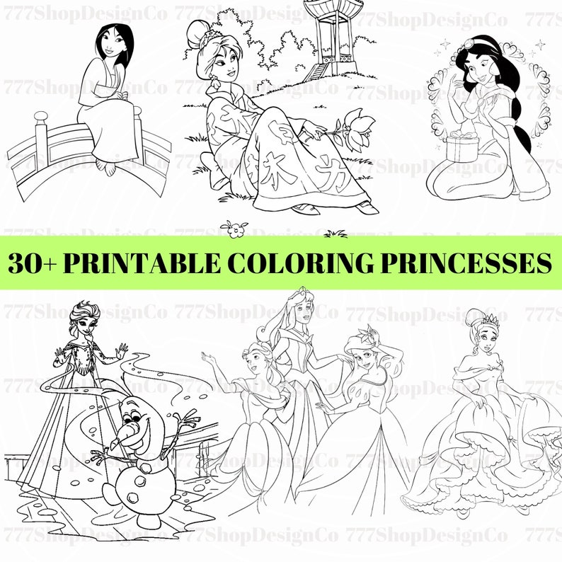 Princess Coloring Sheets PDF, 30 Coloring Pages, Kids Creative Activity ...
