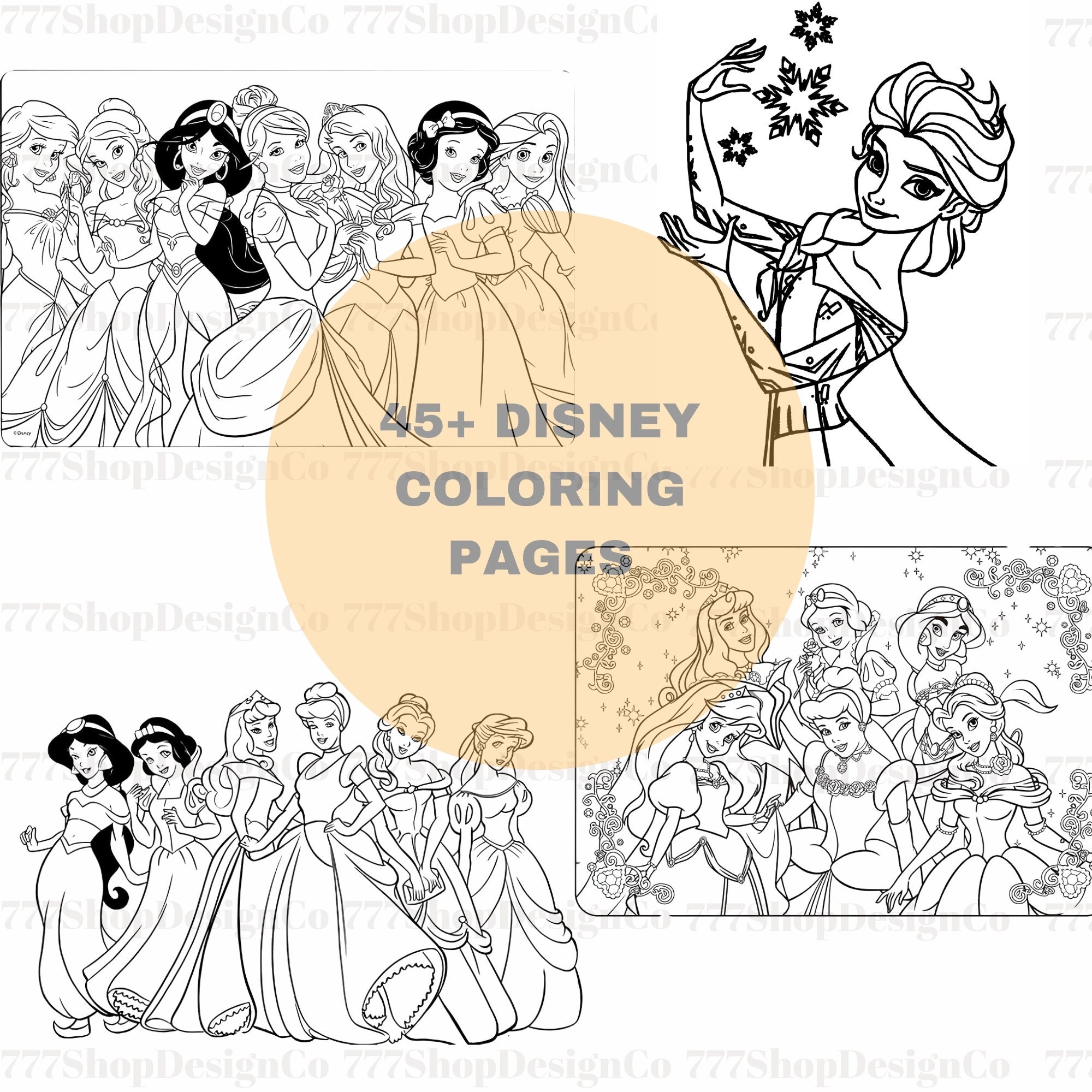 Princess Coloring Sheets PDF, 45 Coloring Pages, Kids Creative Activity ...