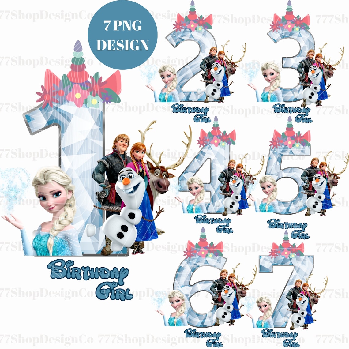 Elsa and Anna Birthday Princess Png, Frozen Birthday Numbers PNG Bundle ...