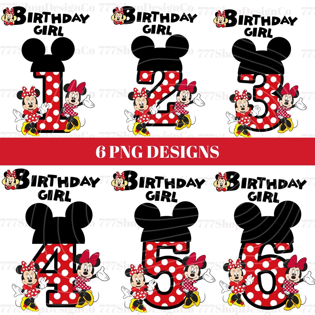 Minnie Birthday Numbers PNG Bundle, Birthday Girl PNG, Printable 1st ...