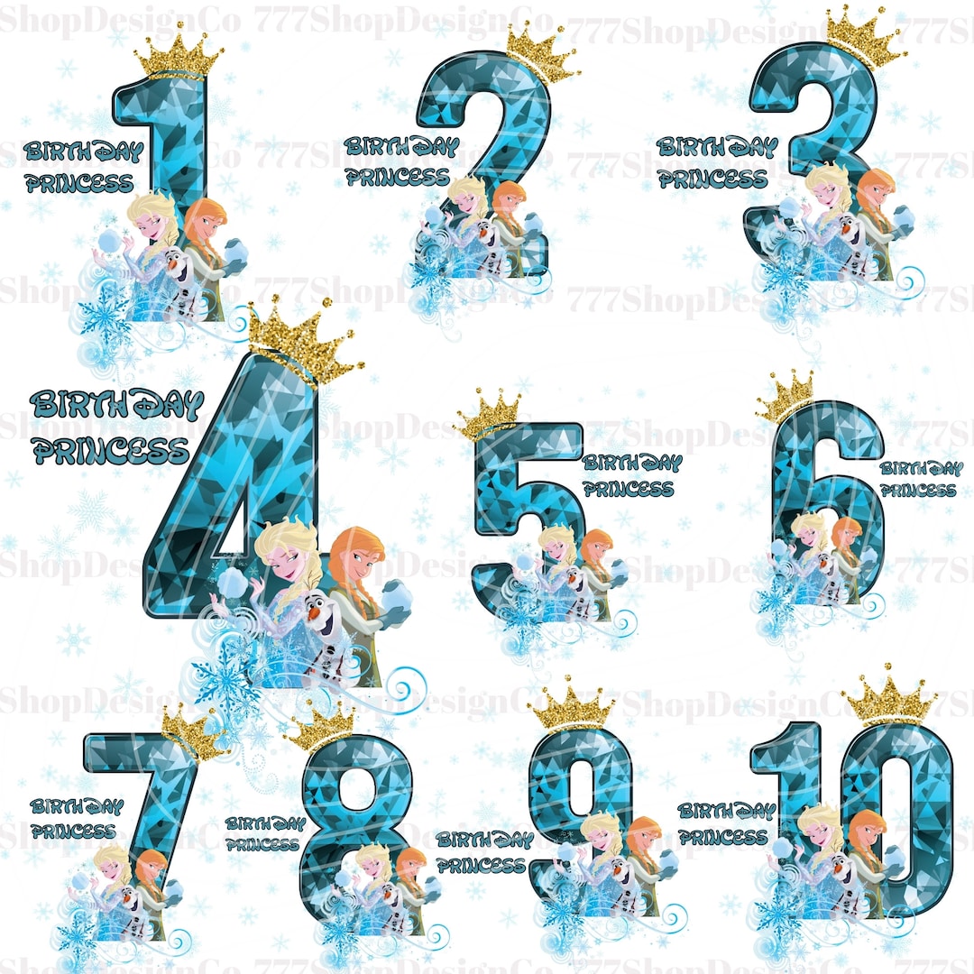 Elsa and Anna Birthday Princess Png, Frozen Birthday Numbers PNG Bundle ...