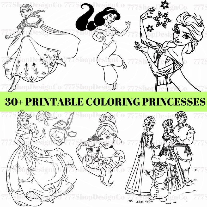 Princess Coloring Sheets PDF, 30 Coloring Pages, Kids Creative Activity ...