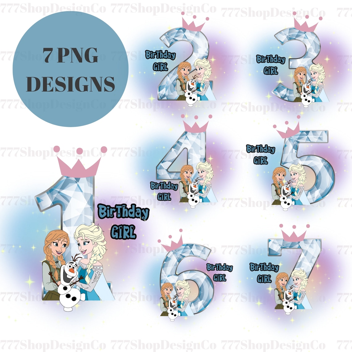 Elsa and Anna Birthday Princess Png, Frozen Birthday Numbers PNG Bundle ...