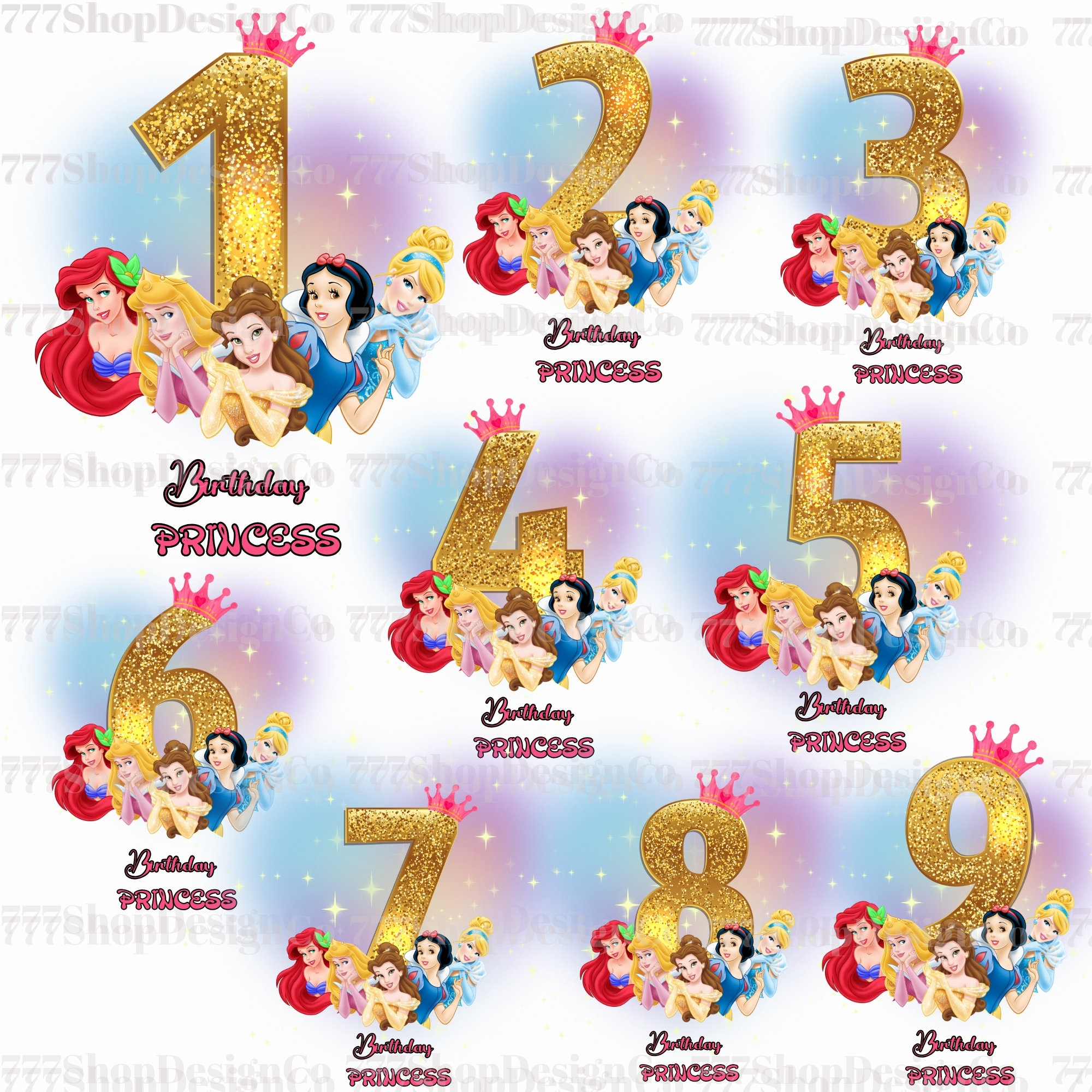 Birthday Princess Png, Princess Birthday Numbers PNG Bundle, Birthday ...