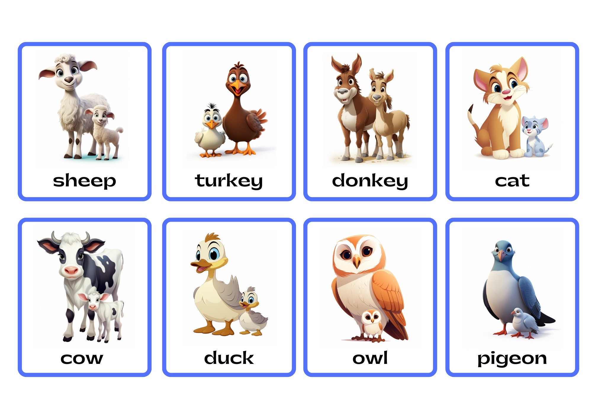 FARM Animals Flash Cards With FREE Coloring Book Montessori Cards Flash ...