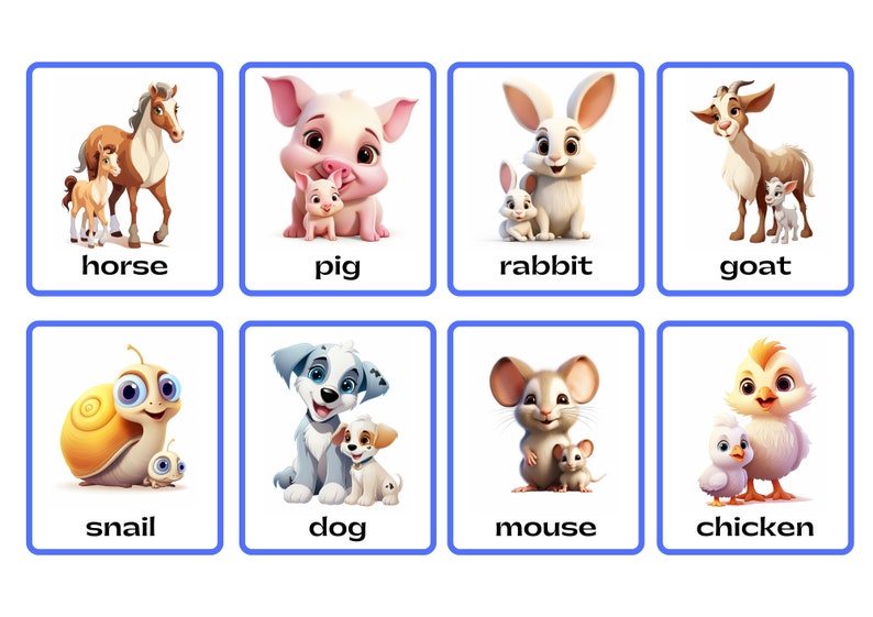 FARM Animals Flash Cards With FREE Coloring Book Montessori Cards Flash ...