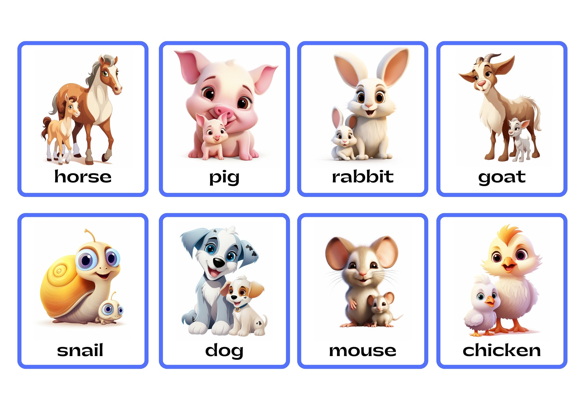 FARM Animals Flash Cards With FREE Coloring Book Montessori Cards Flash ...