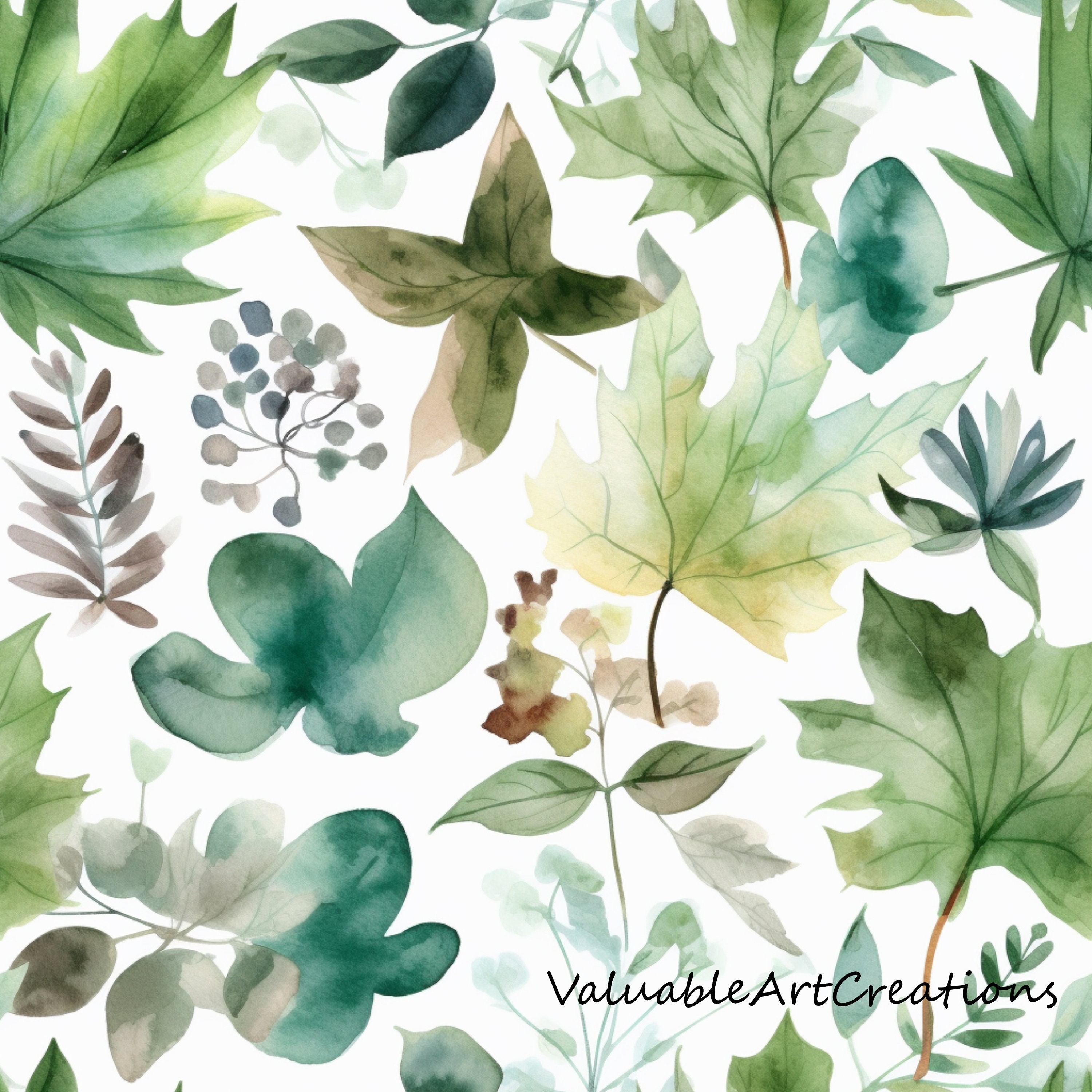 Leaves Pattern Watercolour Leaves Seamless Pattern Green - Etsy