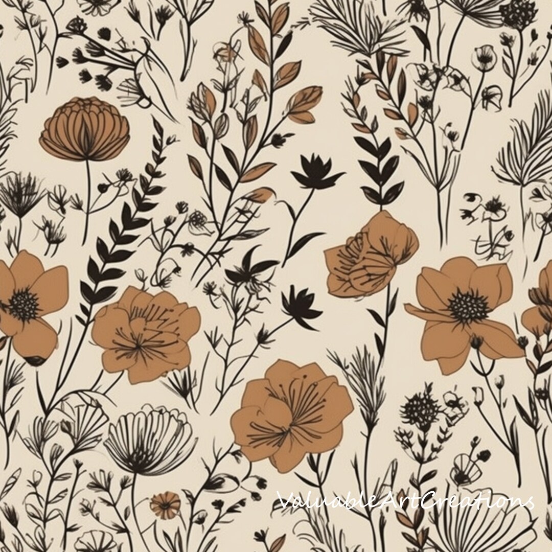Earth Tone Simple Floral Seamless Pattern Minimalist - Etsy