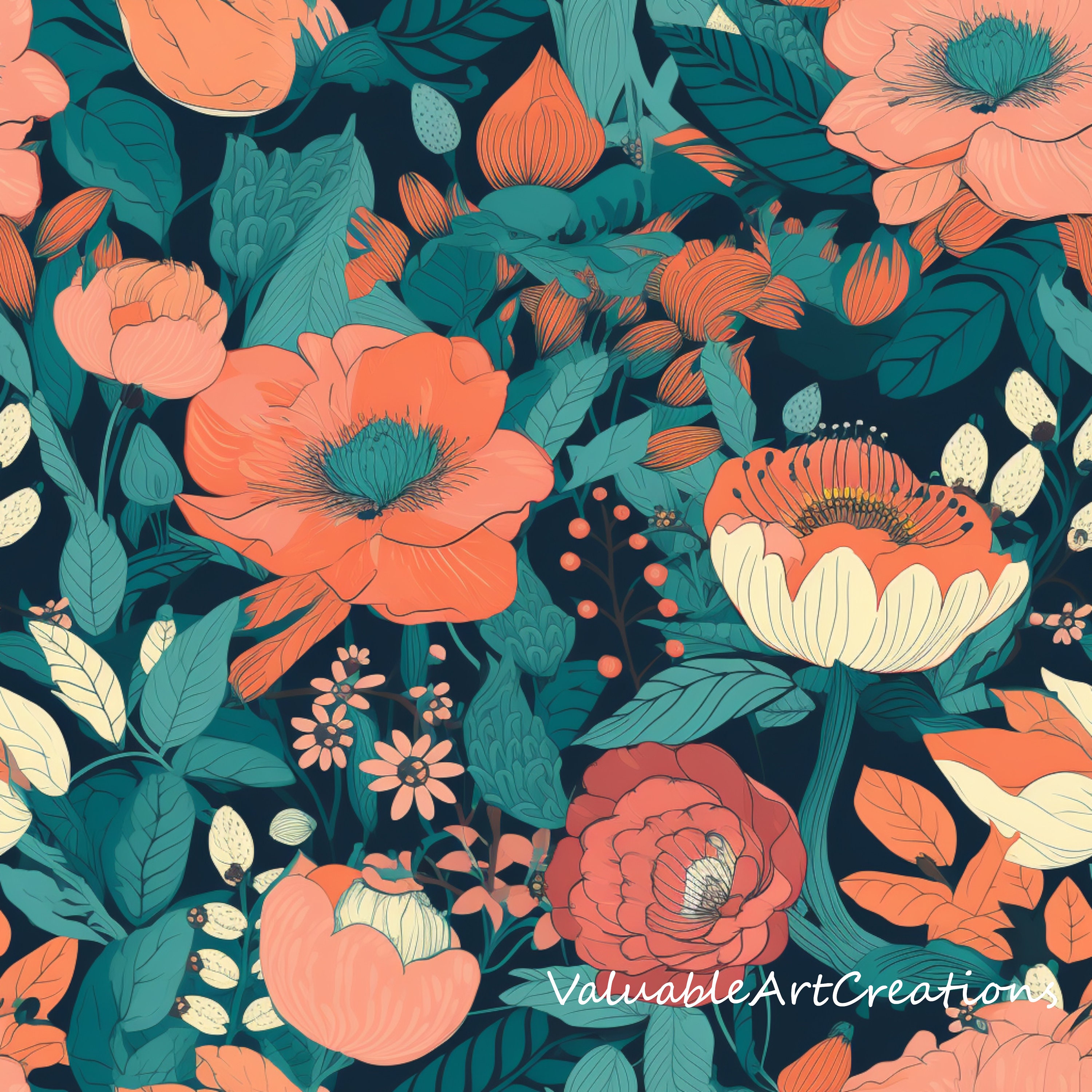 Retro Boho Floral Seamless Pattern Repeat Pattern - Etsy