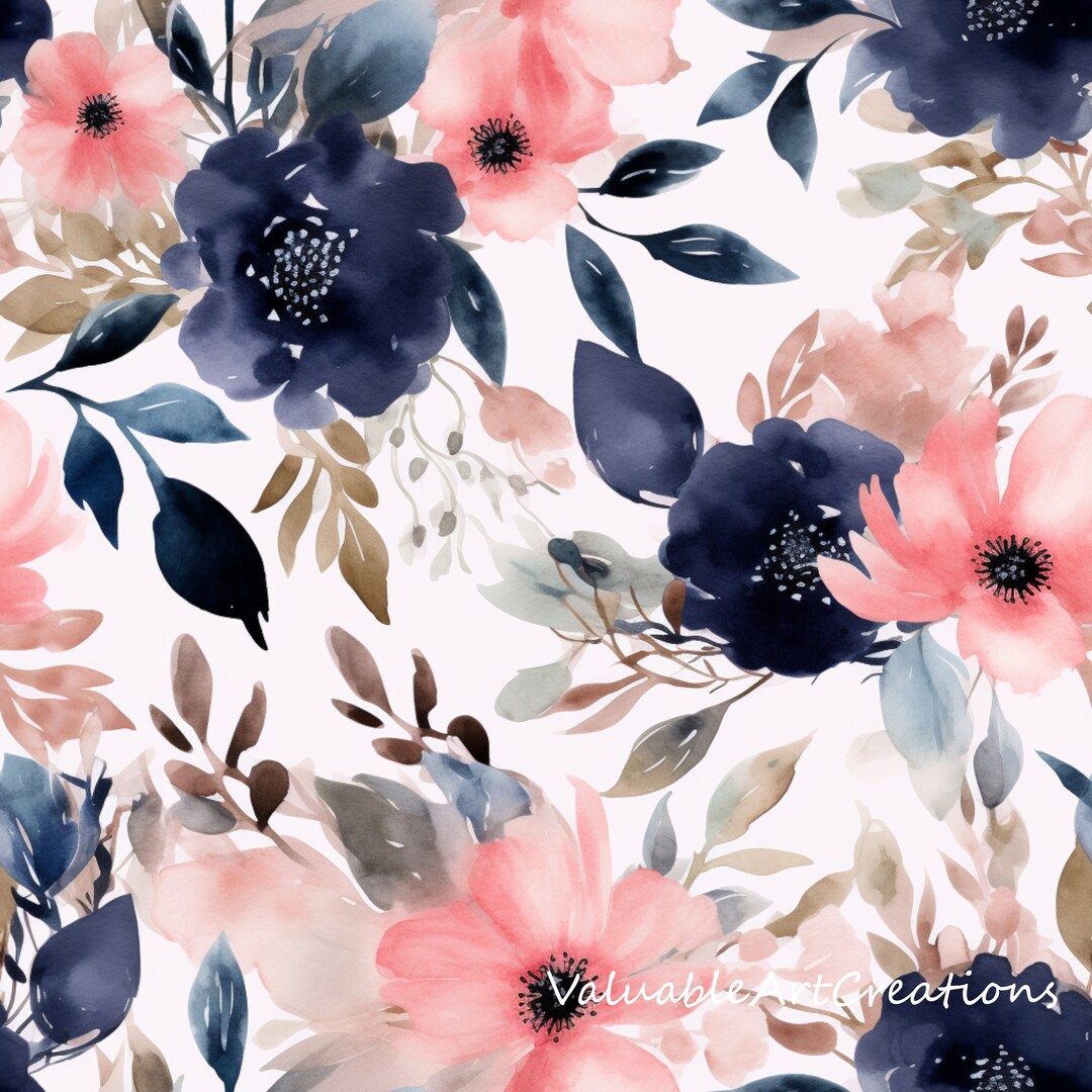 Blush Pink and Navy Blue Watercolour Seamless Pattern - Etsy