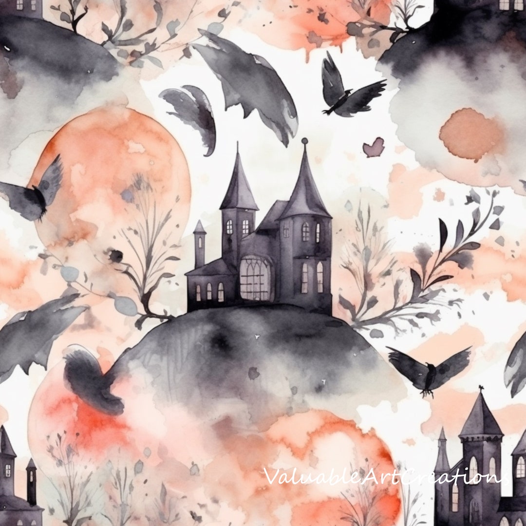 Watercolor, Spooky, Halloween, Seamless Pattern, October, Digital ...