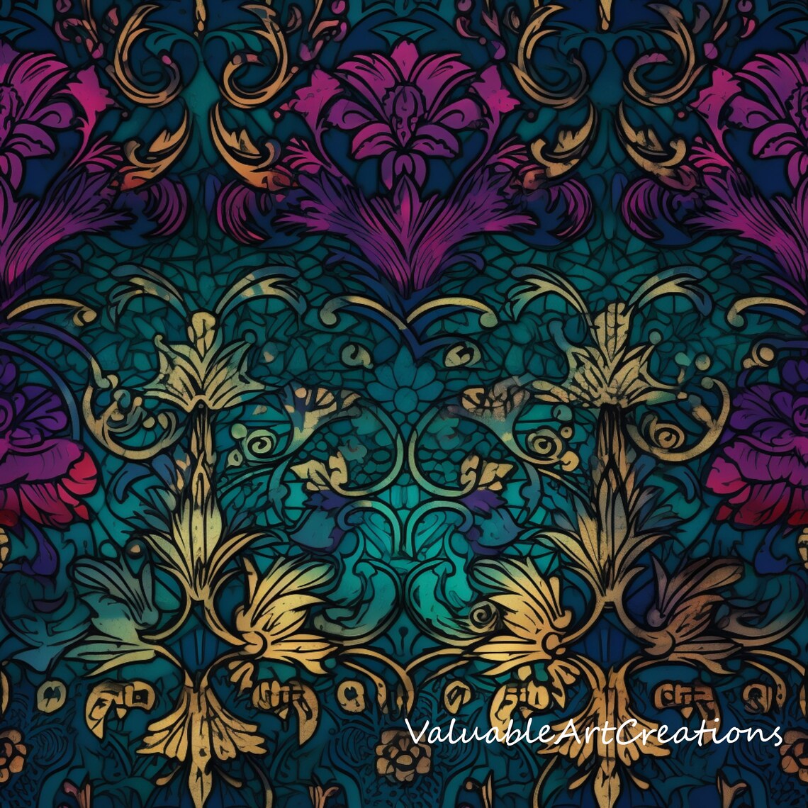 Jewel Tone, Floral, Beautiful Pattern, Digital Pattern, - Etsy