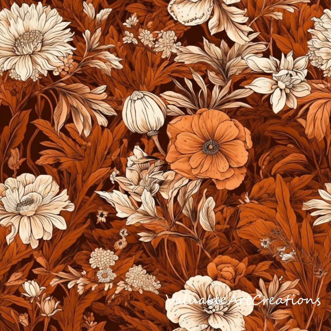 Burnt Orange Vintage Floral Seamless Pattern Rust - Etsy