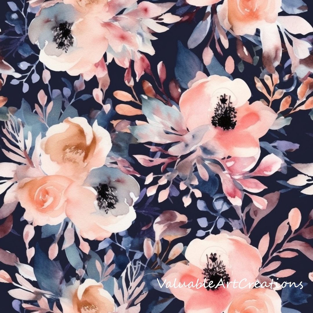 Blush Pink and Navy Blue Watercolour Seamless Pattern - Etsy